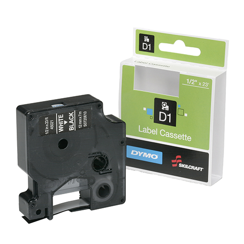 Dymo®/SKILCRAFT® Standard Label Cassette - 1/2" x 23' - White on Black ...