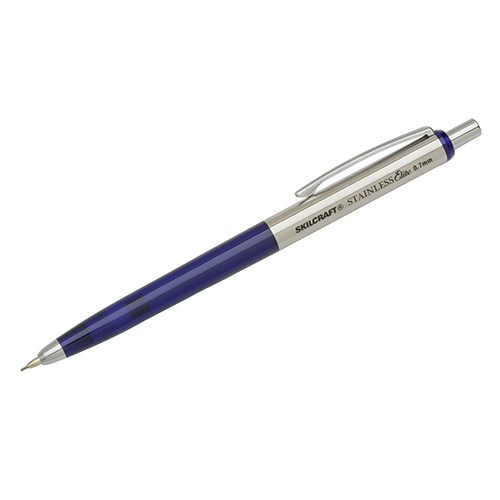 SKILCRAFT® Stainless Elite Mechanical Pencil - Medium Point - Blue and ...